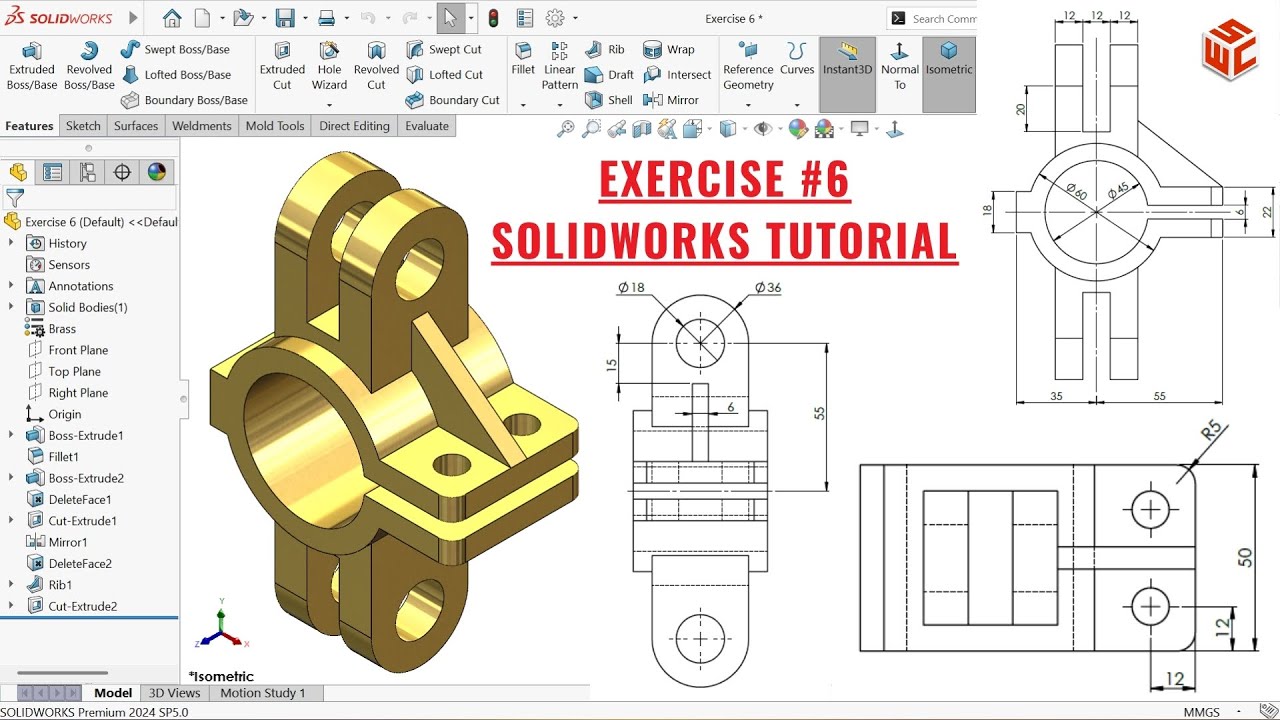 SolidWorks 3D Modeling Tutorial – Exercise #6