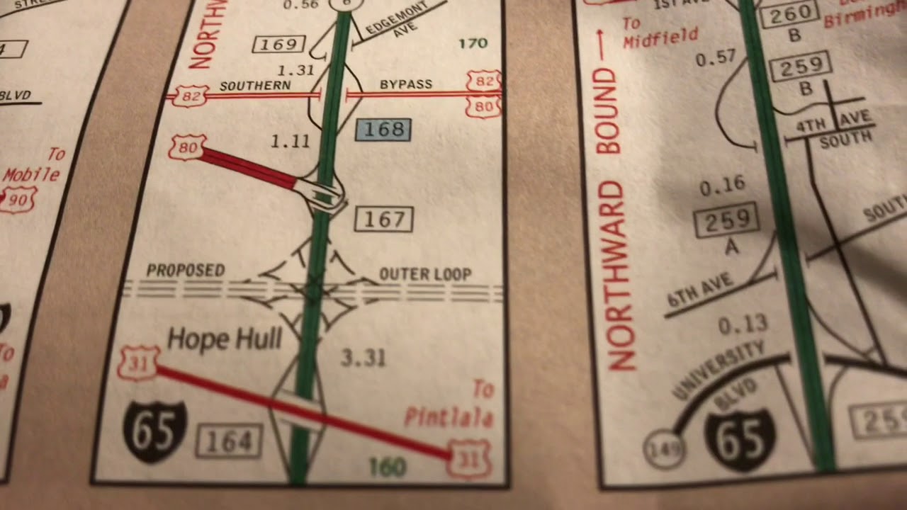 Strip maps on the Alabama state highway map