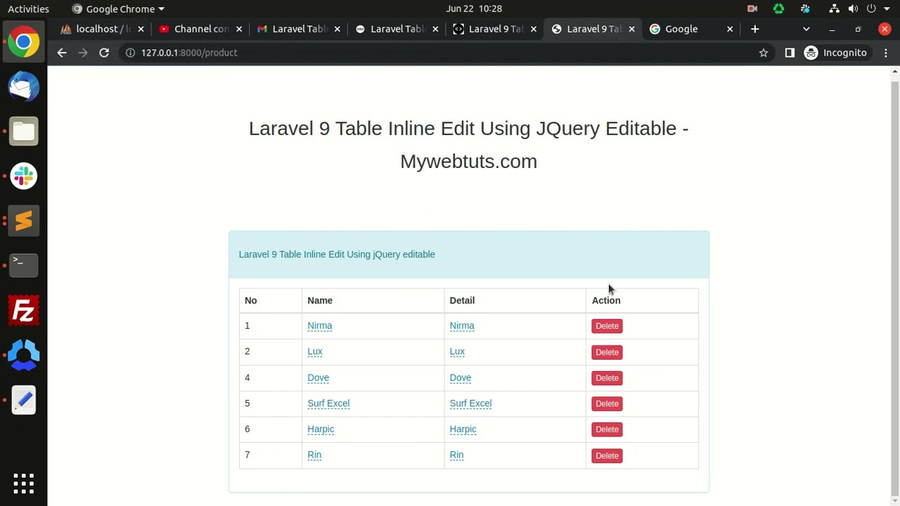 Laravel Inline Edit Table Row With Delete