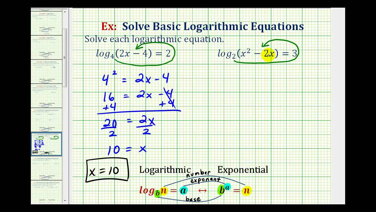 Ex 2:  Solve Logarithmic Equations