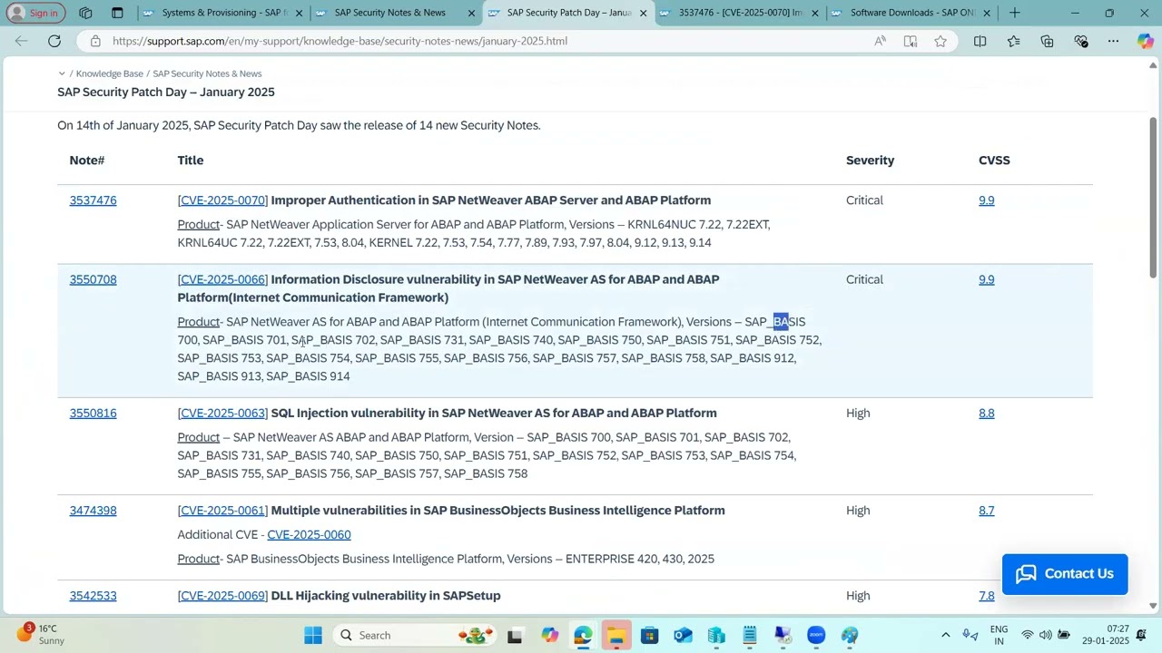 SAP Security Notes
