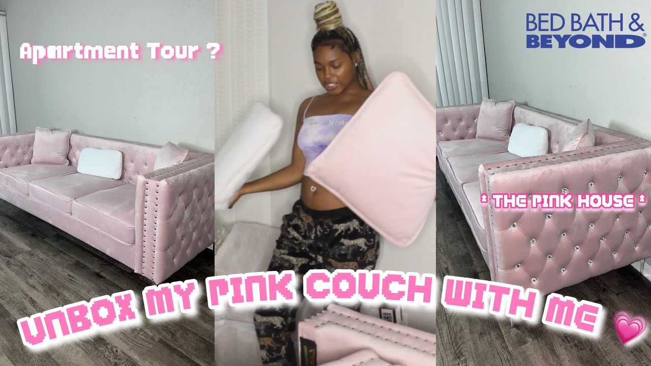 BED BATH & BEYOND Pink Couch Unboxing🩷 | Apartment Tour ? 🏠* NON SPONSORED