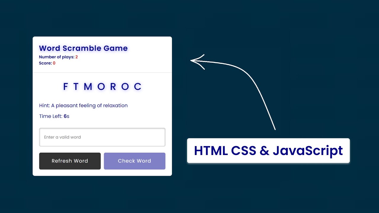 Word Scramble Game with HTML CSS & JavaScript