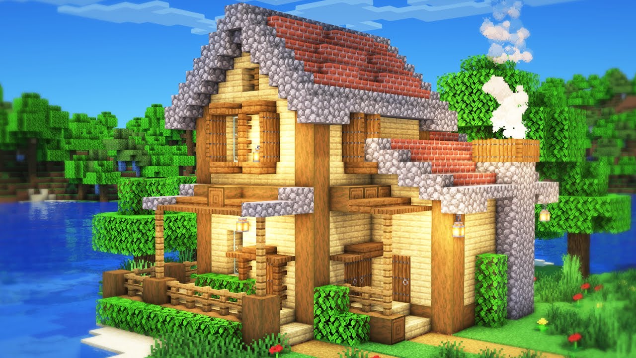 Minecraft: How To Build a Wooden Birch House with Brick Roof - Minecraft Builders