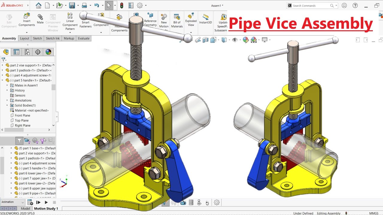 Pipe Vice Assembly and Animation in Solidworks | Solidworks Assembly Tutorial