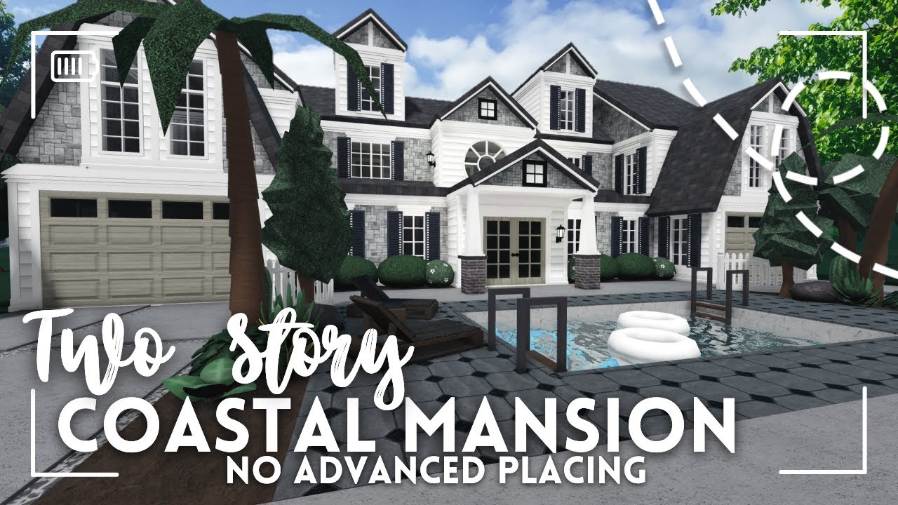 [ bloxburg ] ꒰ 83k! ꒱ ☀️ two story coastal mansion ꒰ no advanced placing layout build ꒱