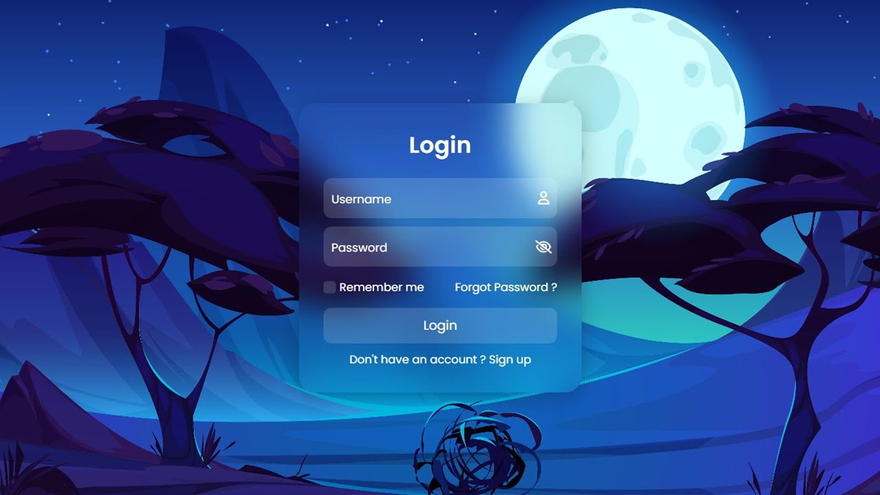 Glassmorphism Login Form Using HTML CSS & JavaScript