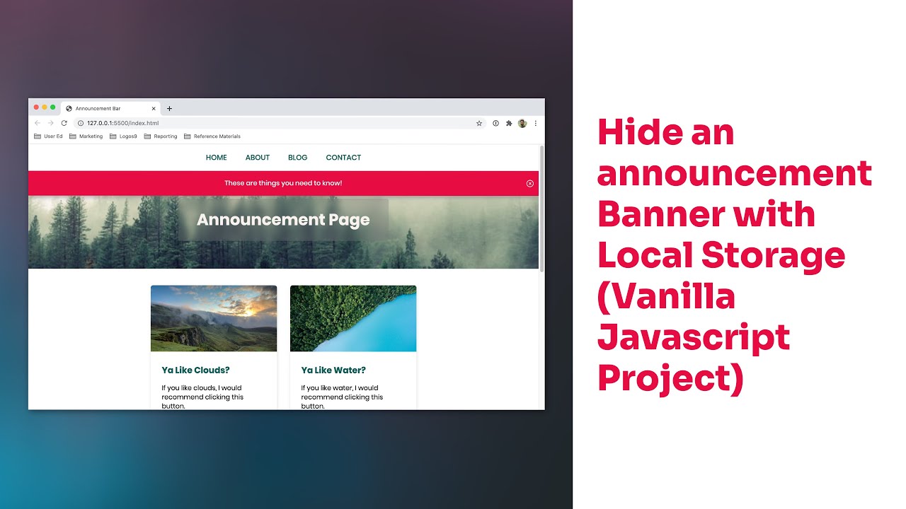 Hide an announcement banner with local storage (Vanilla Javascript Project)