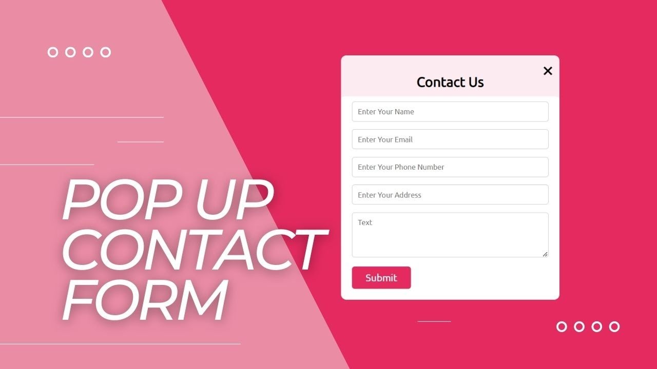 Popup Contact Form Using Html CSS and JavaScript