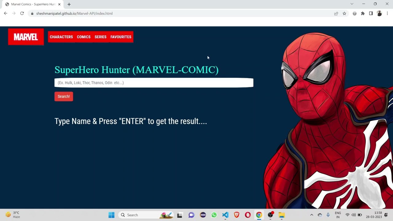 SuperHero Hunter Website #codingninja #css #javascript #html5 #project #marvel #superhero