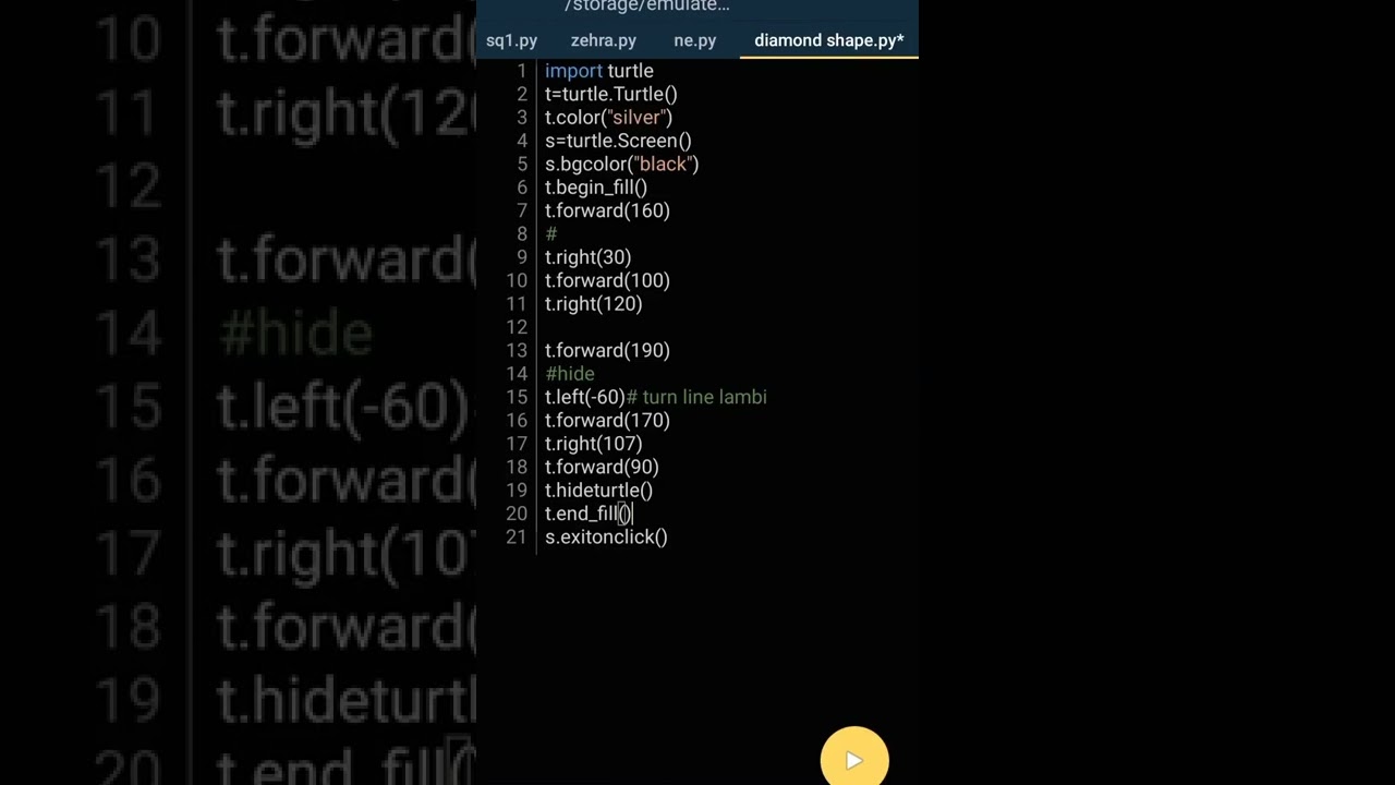 diamond shape by turtle tool in python