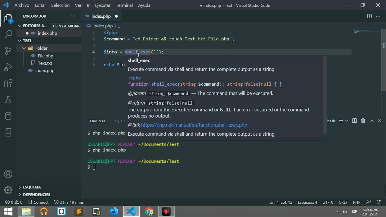 Funciones nativas de PHP shell_exec(), exec()