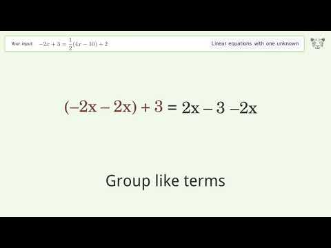 Solve -2x+3=1/2(4x-10)+2: Linear Equation Video Solution | Tiger Algebra