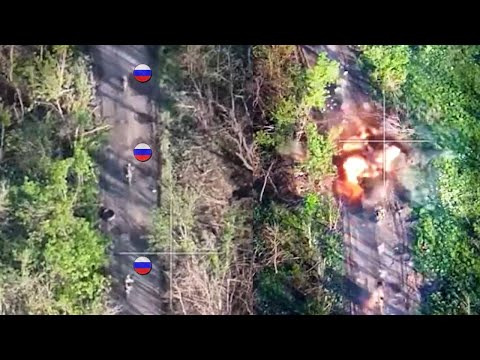 Anti-tank mine blows up 3 Russian Motorcycles.