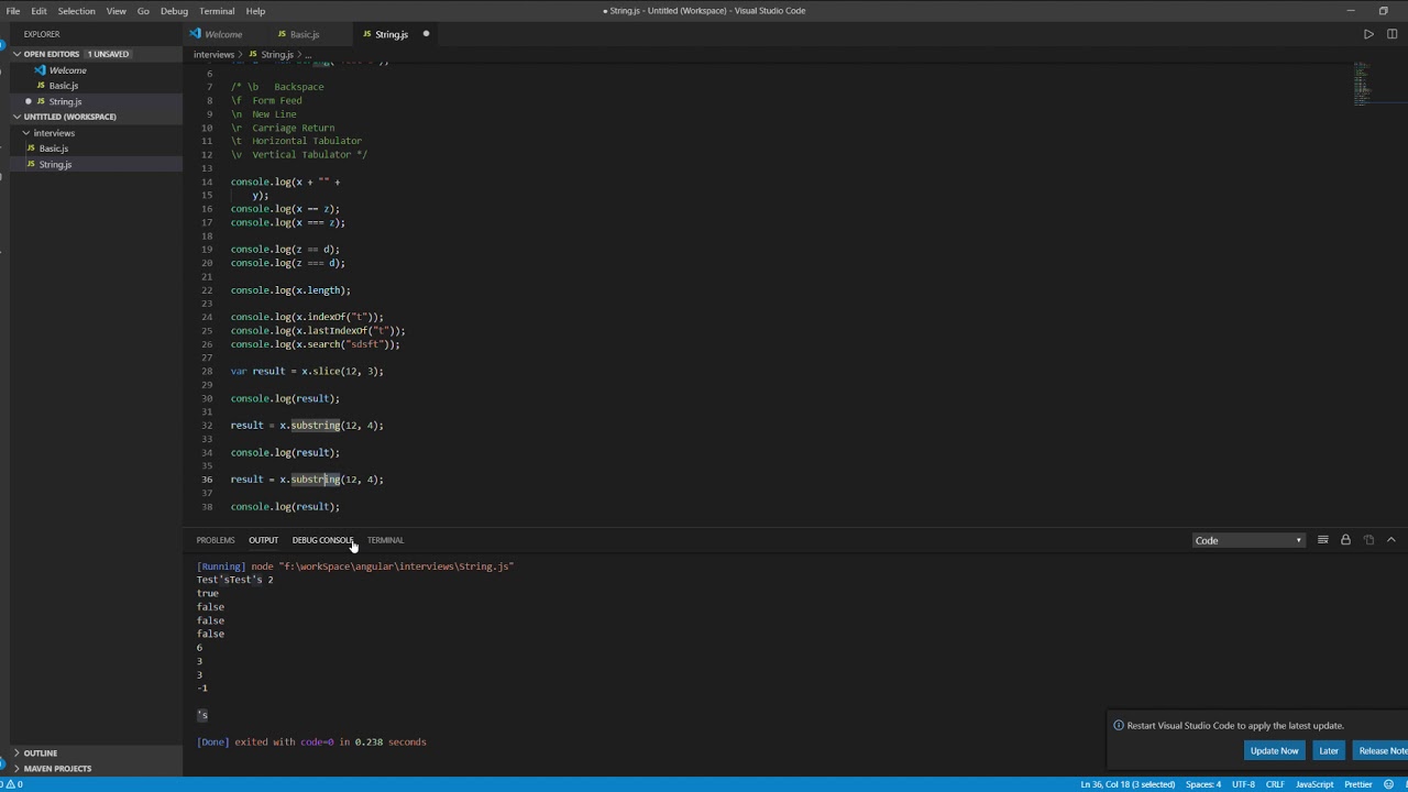 Javascript String methods slice, substring, substr, replace with example