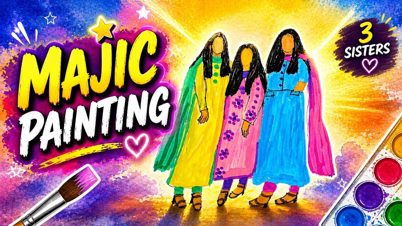 Kids Art Tutorial | How to Draw Three Sisters in Beautiful Colorful Dresses
