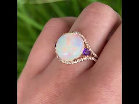 14K Rose Gold Diamond, Opal, & Amethyst Ring