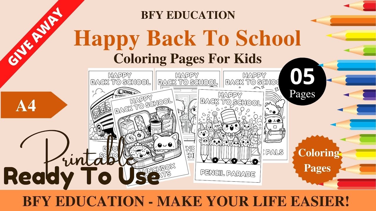 1018 FREE Happy Back To School Coloring Pages For Kids | Color and Learn | 5 Pages