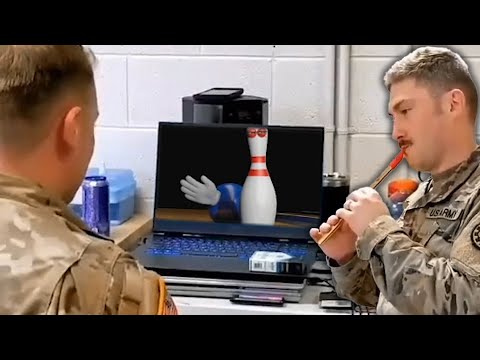 Soldiers watching the Bowling Ball GIF 🎳😳