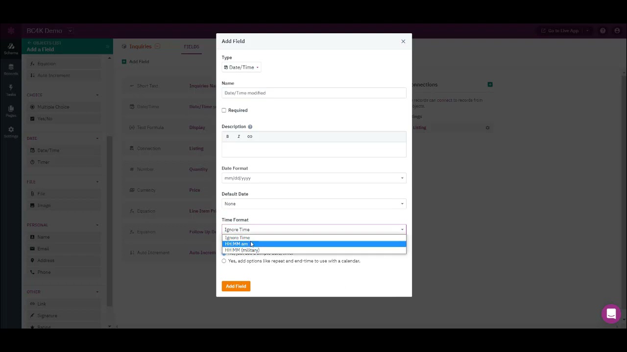Field Types and Rules in Knack database applications