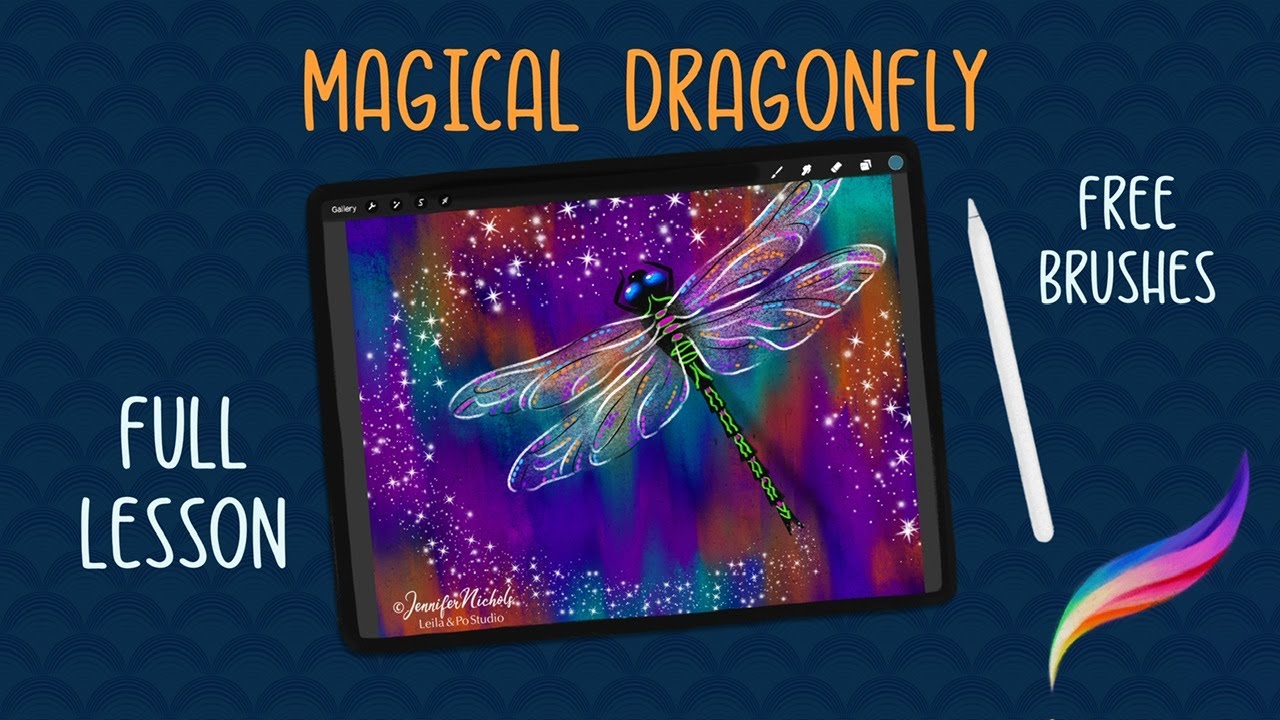 Paint this Magical Dragonfly with me in Procreate with free brushes!