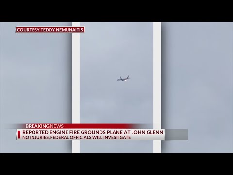Plane departing John Glenn airport catches fire mid air