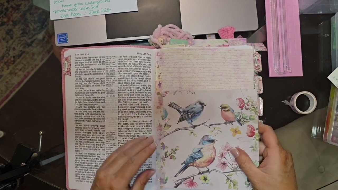 Pink Bible Journaling with scrapbook papers