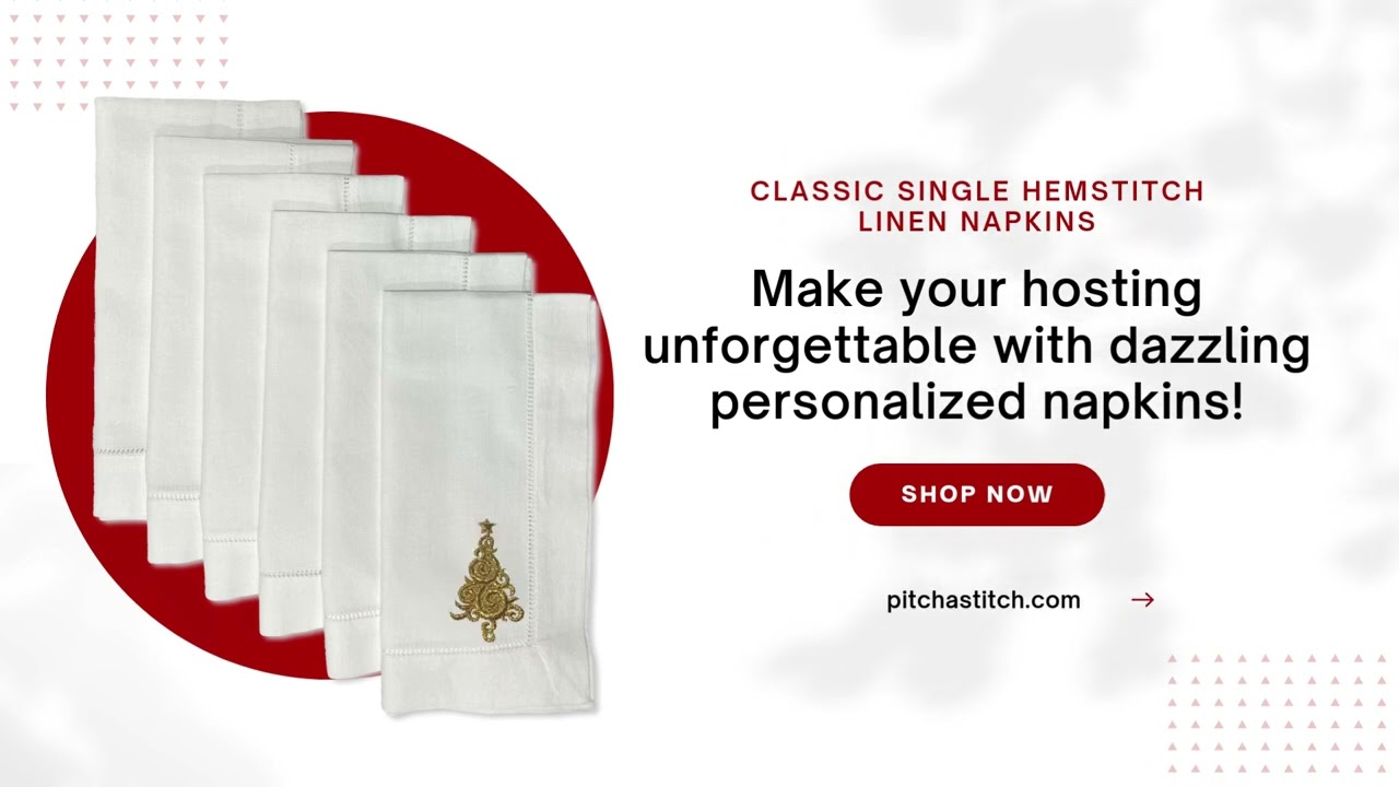 Christmas Design Single Hemstitch Linen Napkins