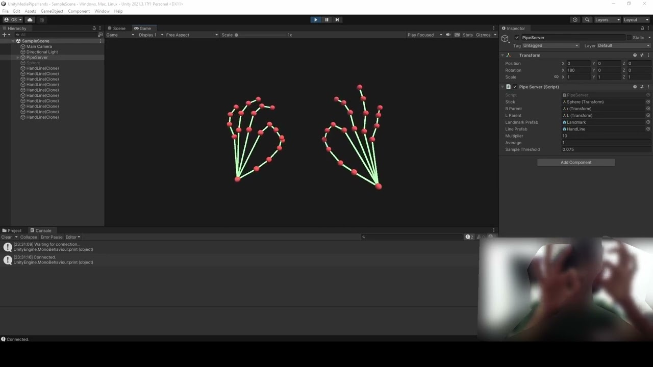 Real-time AI Hand Tracking via Webcam (Google MediaPipe Hands, Unity3D, Open Source)
