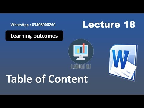Ms Word 2016 (Table of content) in Urdu /Hindi (Lecture 18)