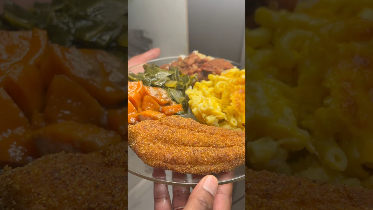 Catfish, Mac & Cheese, Red Beans & Rice, Collard Greens, and CANDIED Yams 😍 #soulfood #cooking