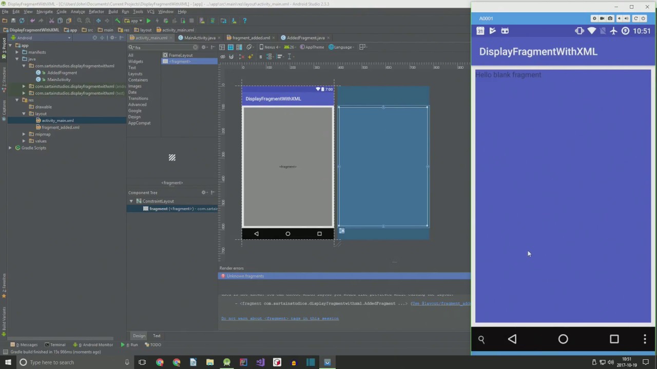 How to add fragment to activity (xml method) Android Studio