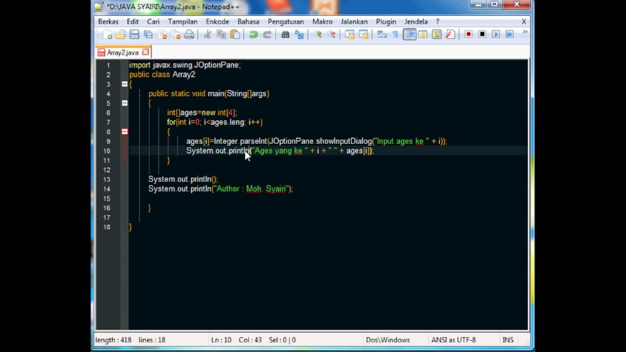 Contoh Program Penggunaan Array Pada Java #Array2