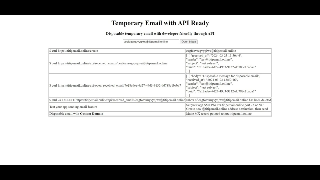 API Ready Temporary Disposable Email