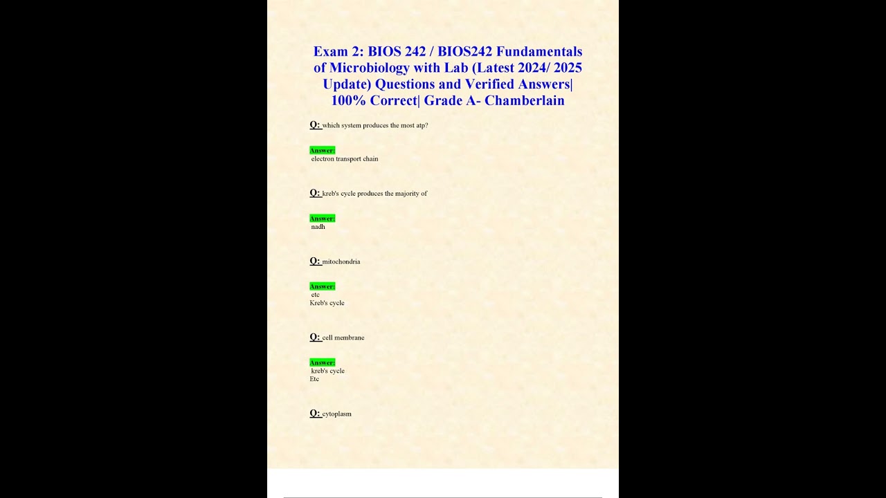 Exam 2: BIOS 242 / BIOS242 Fundamentals of Microbiology with Lab (2024/ 2025 ) Chamberlain