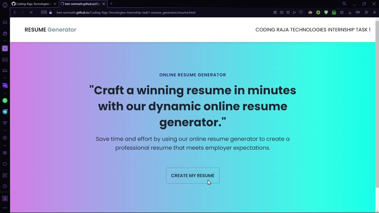 CODING RAJA TECHNOLOGIES INTERNSHIP TASK1 RESUMEBUILDER