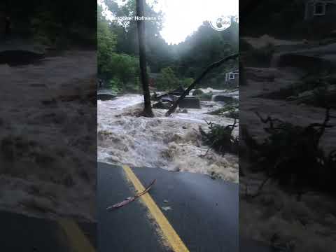 Moment house collapses amid historic flash flooding in Connecticut