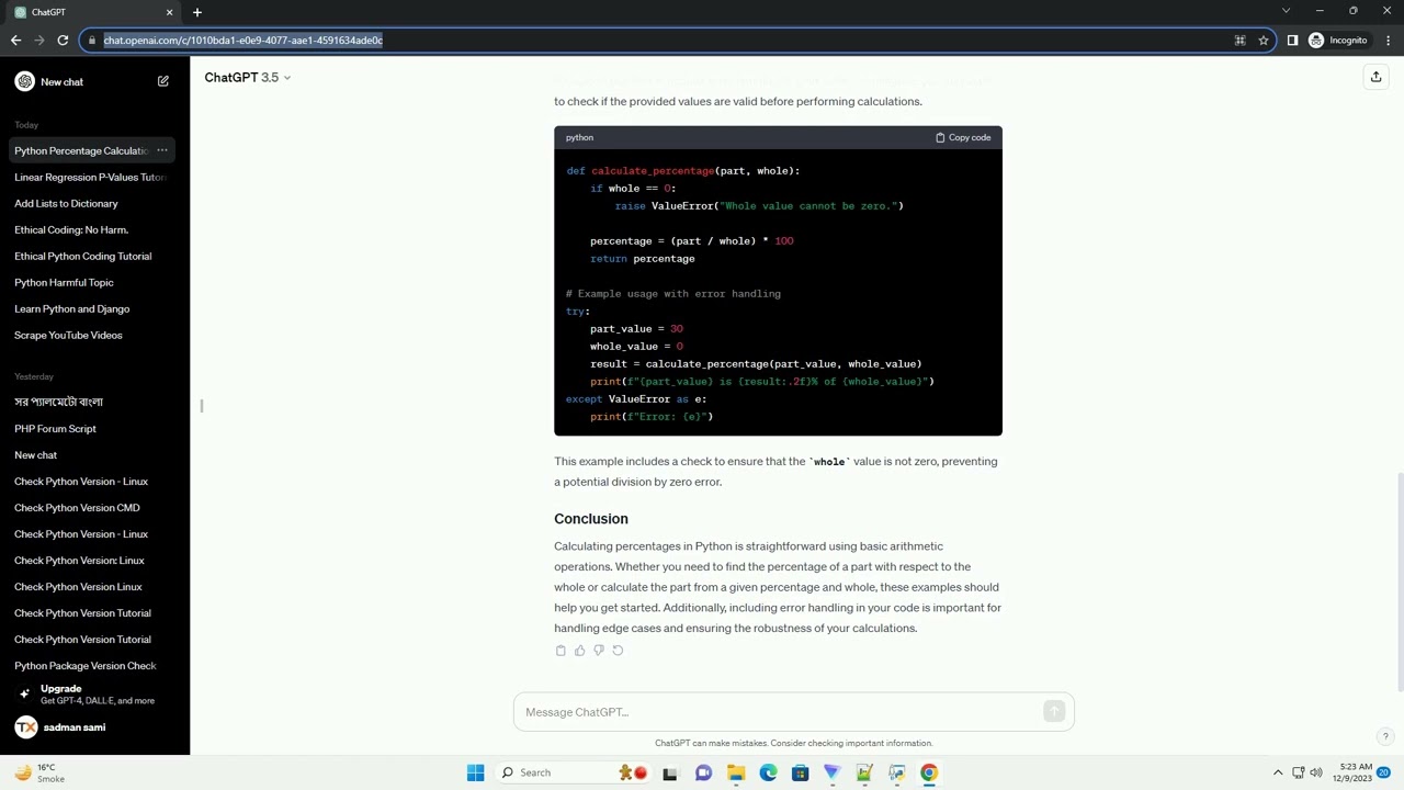 how to calculate percentage in python code
