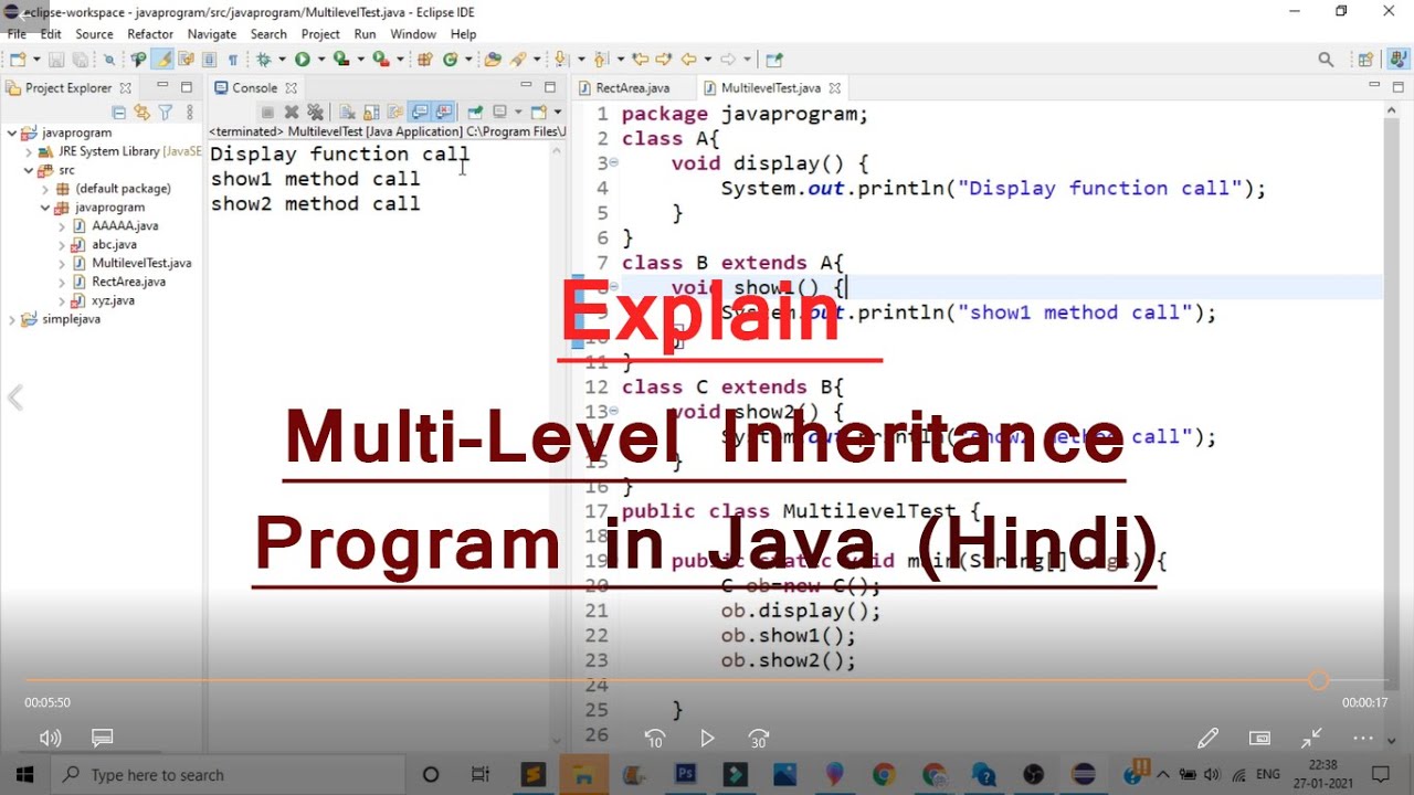 Multilevel Inheritance example program in Java | Learn Coding - 42