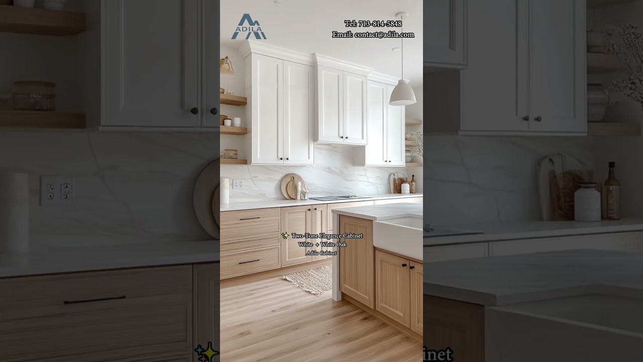✨ Two-Tone Elegance in Houston: White + White Oak Cabinets ✨#kitchencabinets #kitchendesign