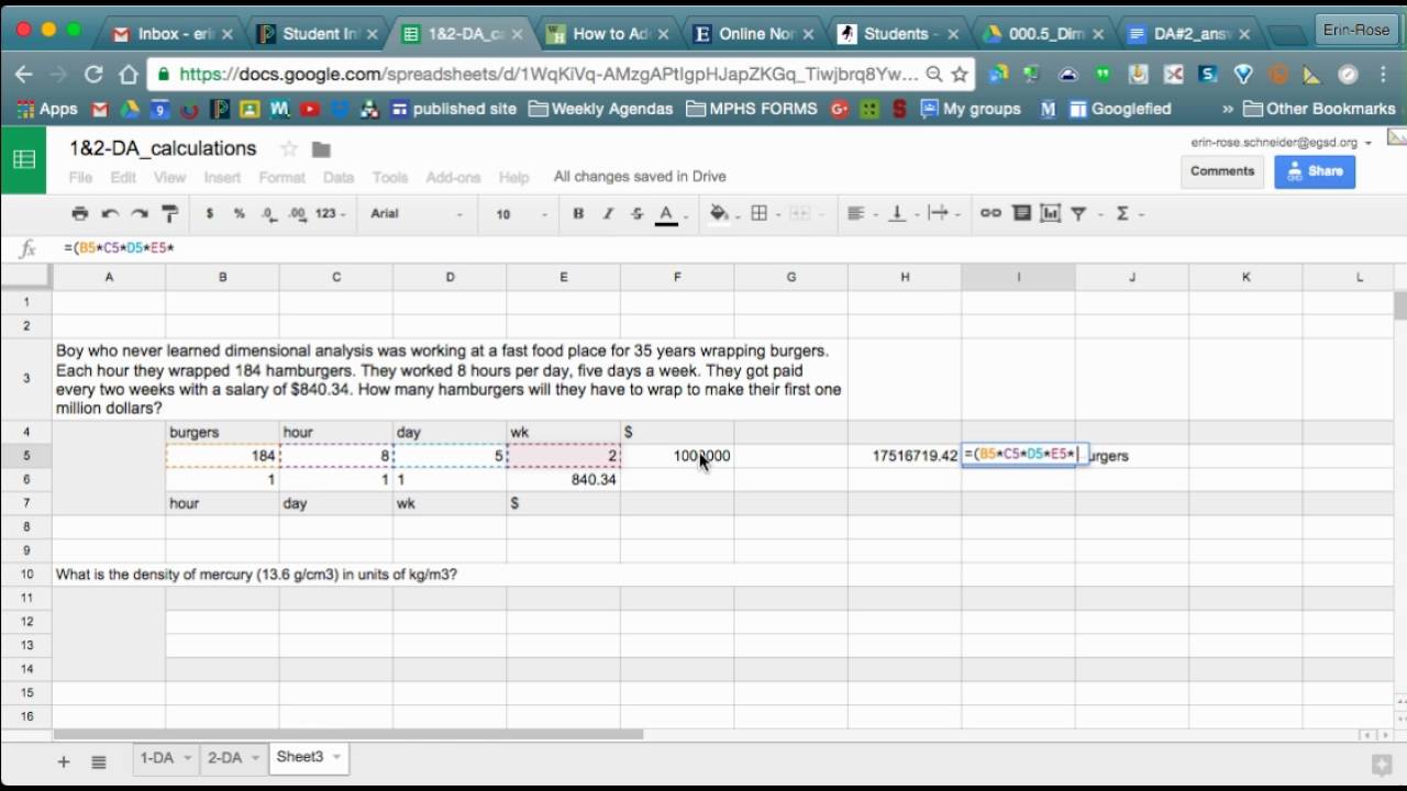 Using Spreadsheets for Dimensional Analysis