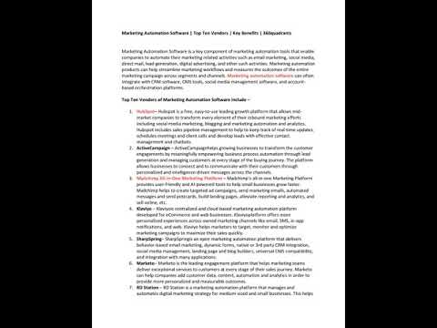 Marketing Automation Software | Top Ten Vendors | Key Benefits | 360quadrants