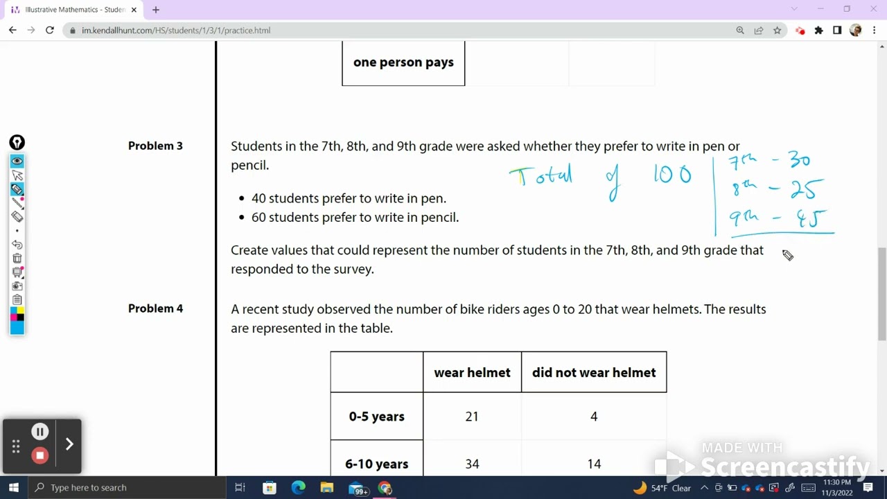 Illustrative Mathematics Algebra 1 Unit 3 Lesson 1 Practice