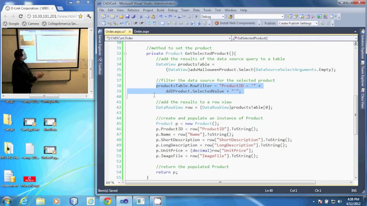 PRG 310 - The Selected Product Method C# Code