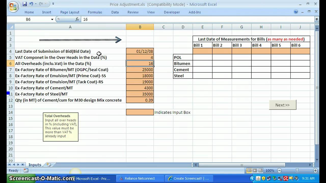 Price Adjustment-calucaltor -I