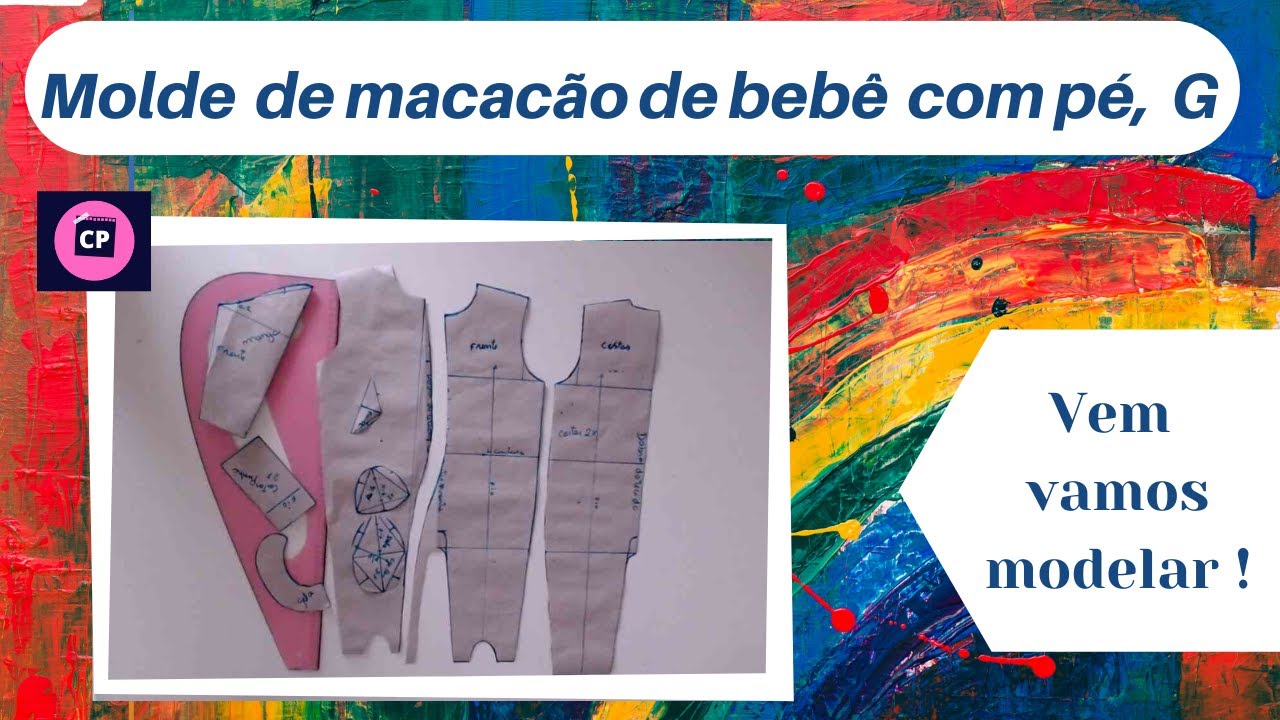 Molde macacão de bebê com pé e abertura na diagonal tamanho G/costurando pano