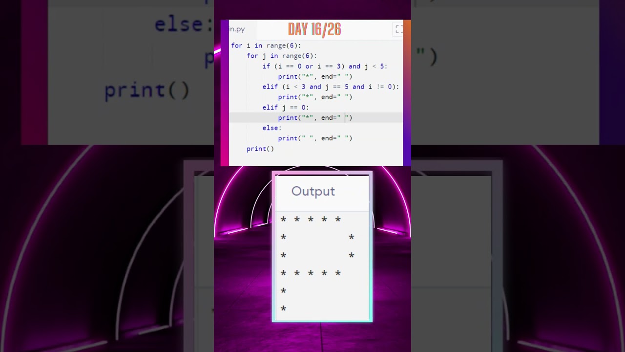 Day 16 /26 printing alphabets Star pattern in python #python #python3 #programming #coding