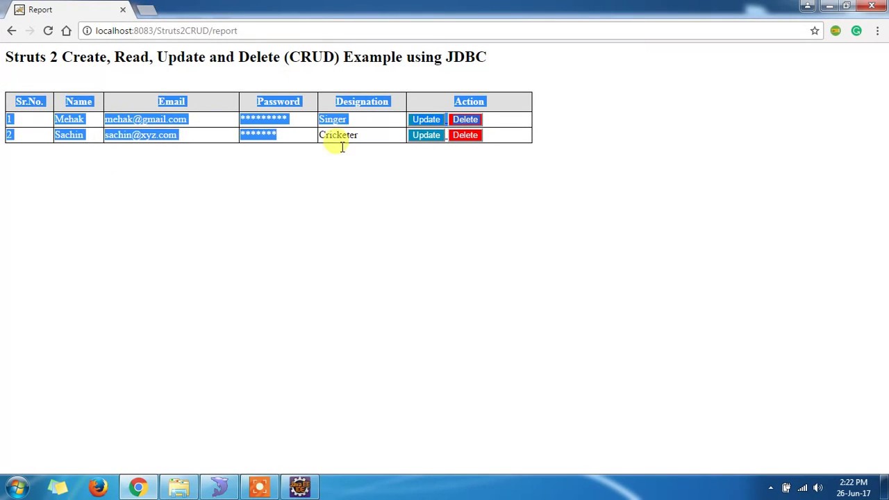 Struts 2 Create, Read, Update and Delete CRUD Example using JDBC