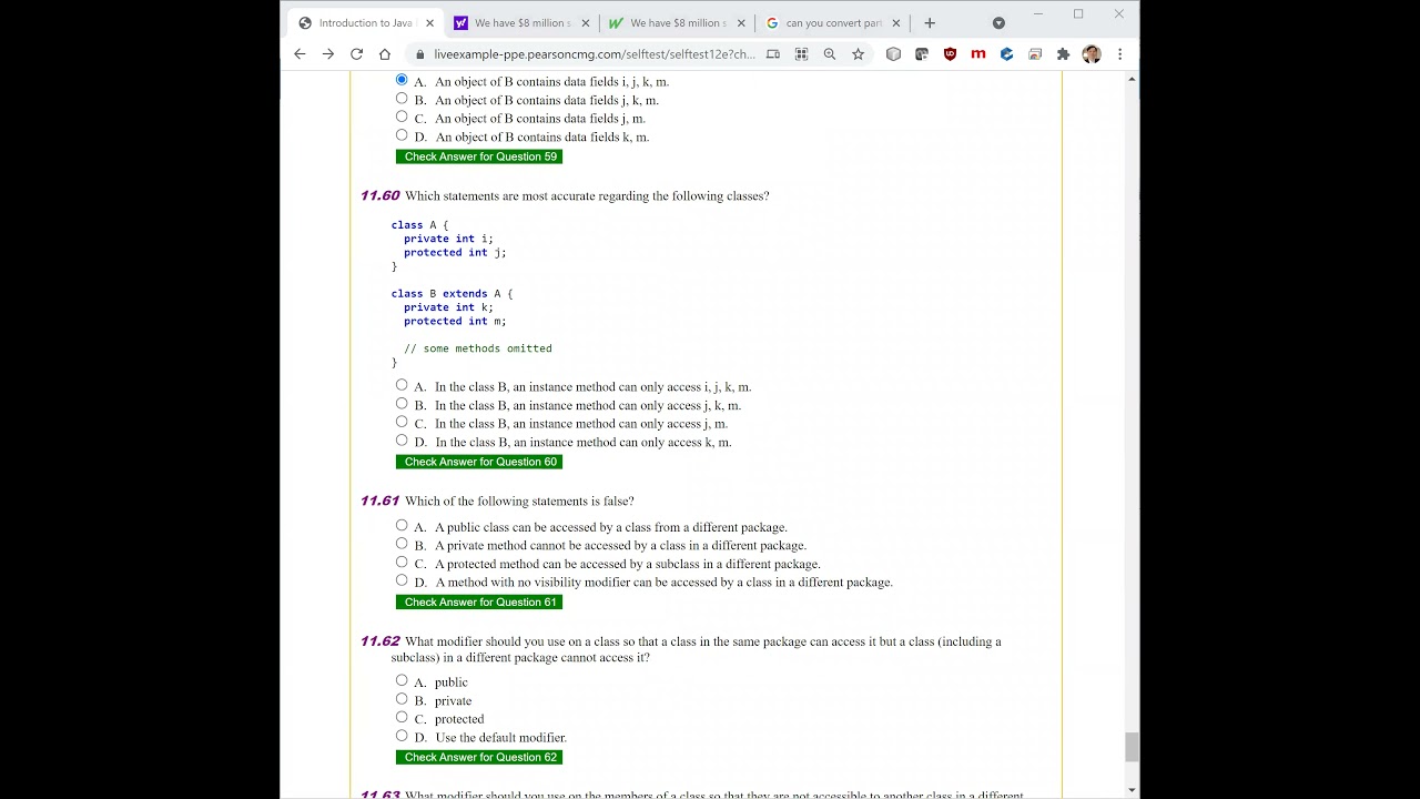 Daniel Liang Java Chapter 11 Multiple Choice Questions Part 2