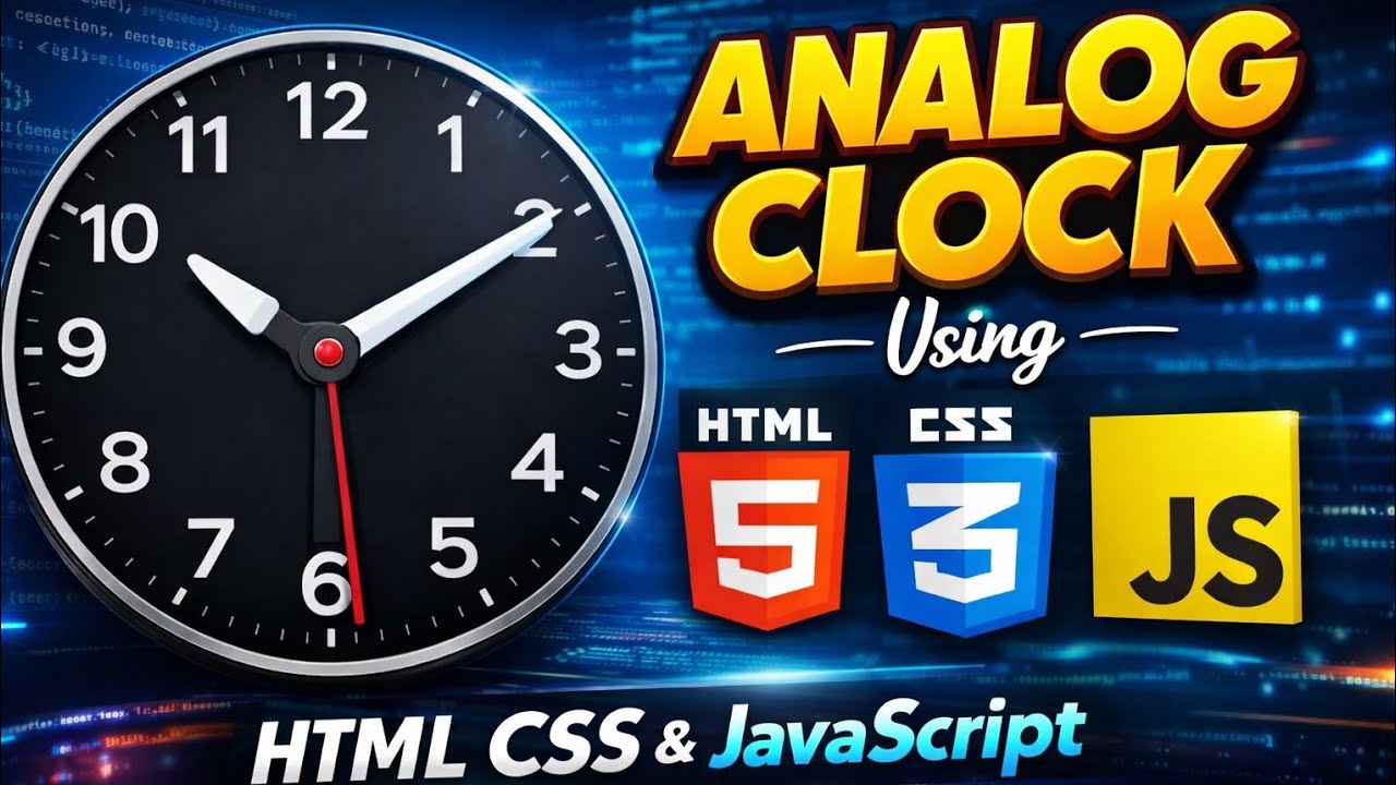 Analog Clock Using HTML , CSS and JavaScript (Full Video) #coding #codes